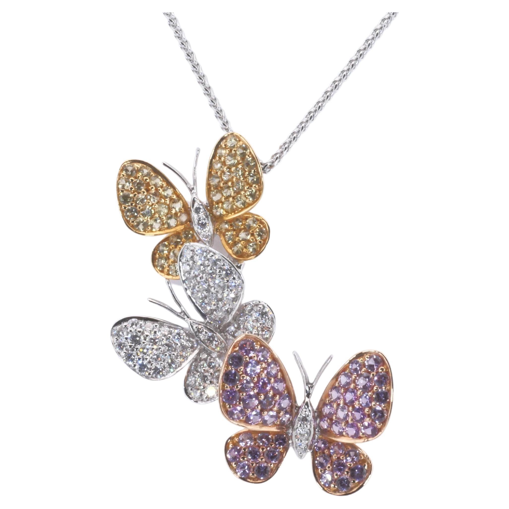 Elegant 18k White Gold Butterfly Necklace with 1.53 Carat Natural ...