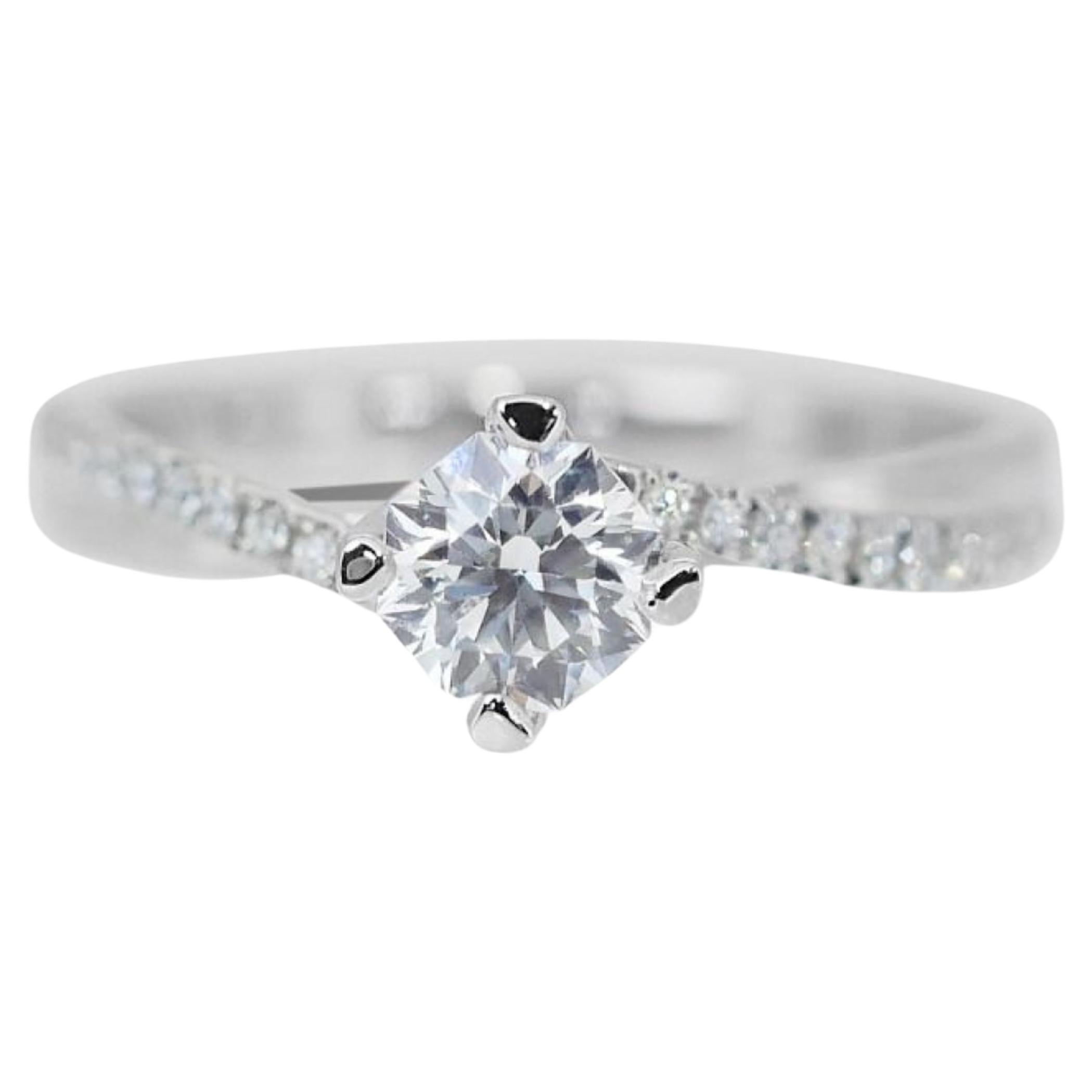 Elegant 18k White Gold Ring with .53ct. Octagonal Brilliant Pave ...