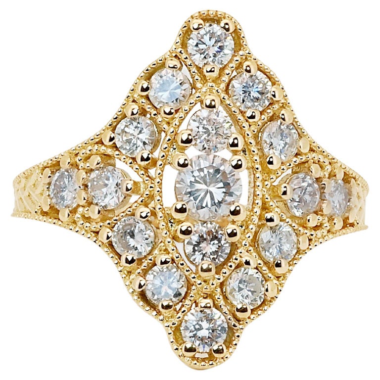 Elegant 18k Yellow Gold Art Deco Ring w/ 1.25 Carat Natural Diamonds ...