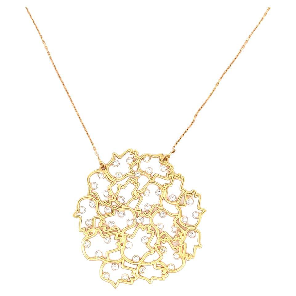 Elegant 18k Yellow Gold CZ Mond Hamsa Necklace For Sale at 1stDibs