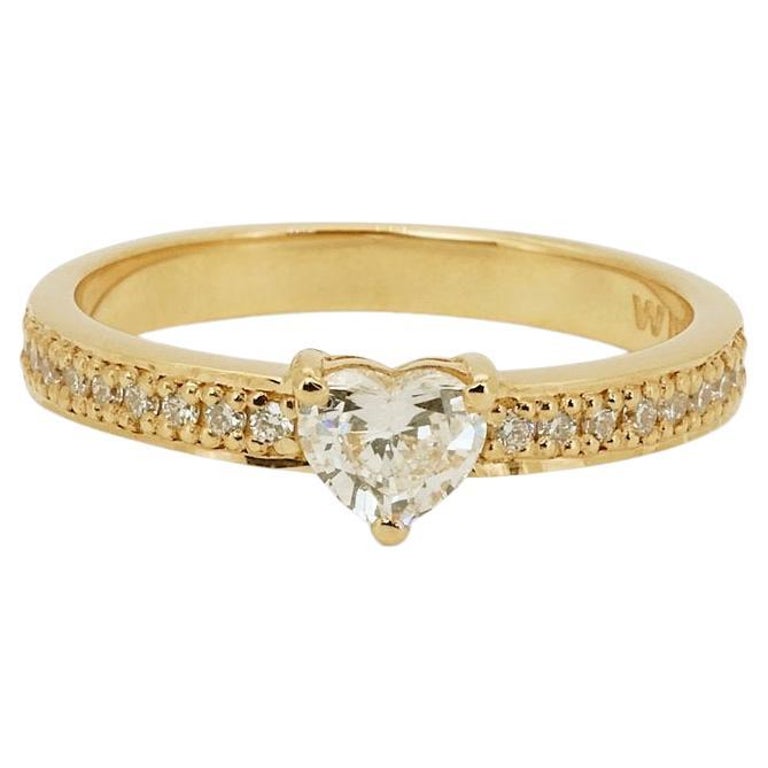 Elegant 18k Yellow Gold Heart Pave Ring with 0.54 ct Natural Diamonds ...