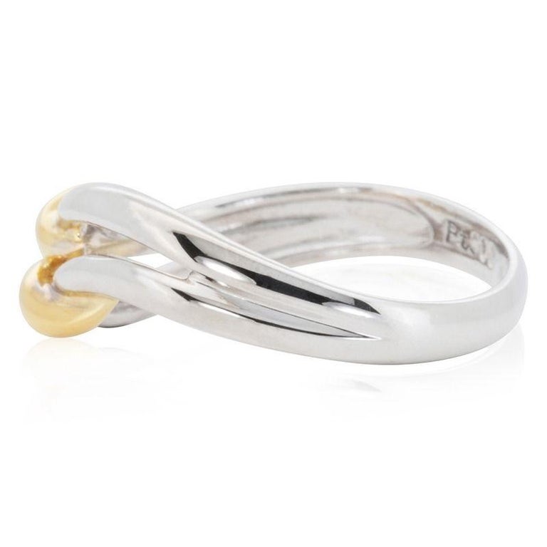 Elegant 18k Yellow Gold Ring Two Tone Knot Ring For Sale at 1stDibs