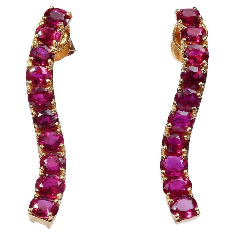 Elegant 18K Yellow Gold Stud Earrings with Natural Ruby Gemstone-IGI ...