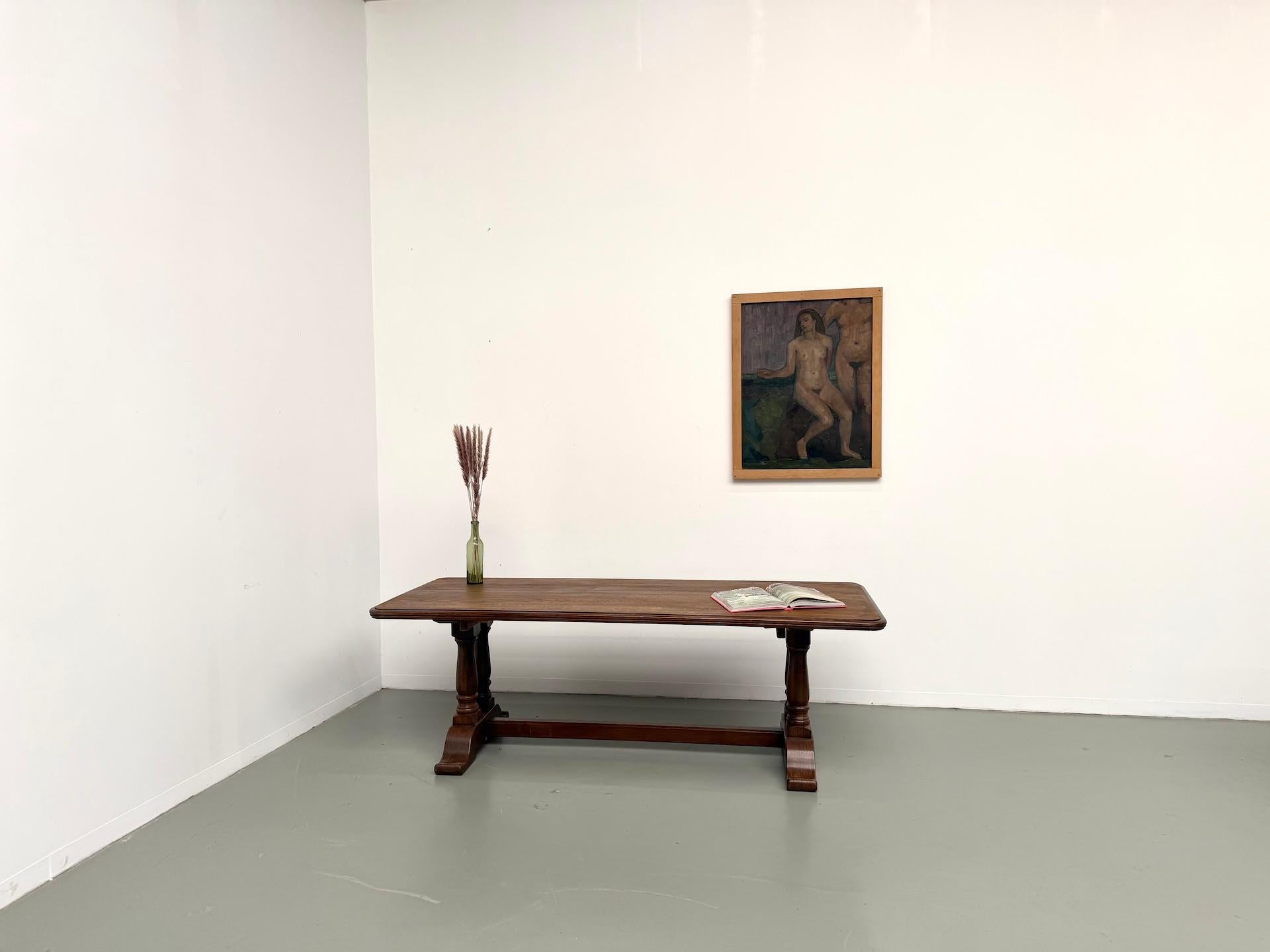 Elegant 1950s French Oak Farmhouse Table For Sale at 1stDibs