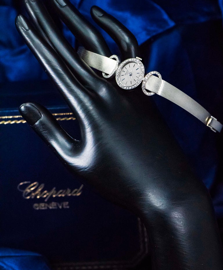 Elegant 1970s Chopard 18 Karat Gold Diamond Set Bracelet Watch For Sale ...