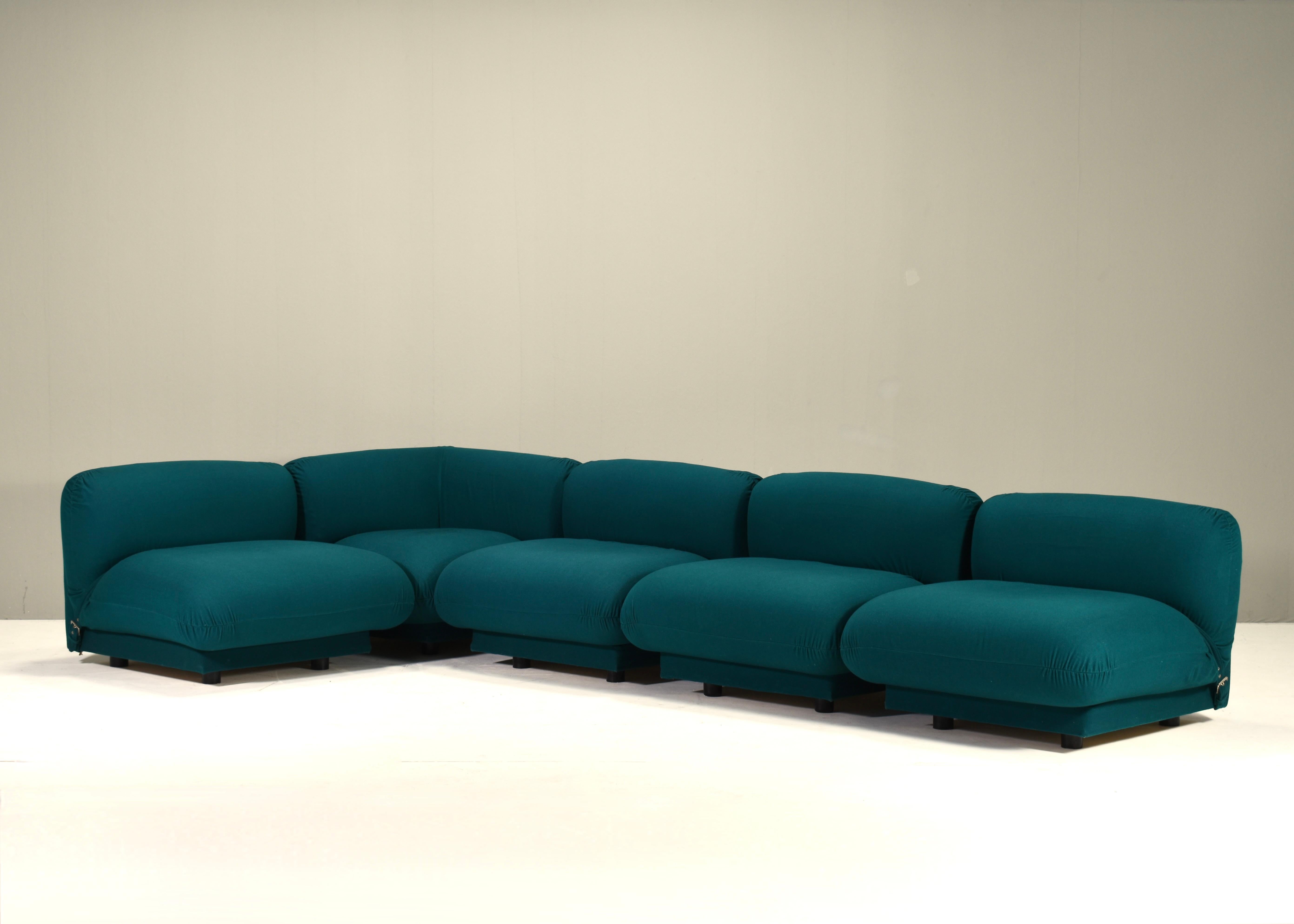 Elegant 1970's Italian sectional sofa in original green felt - Italy ...
