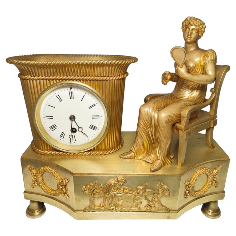 Elegant 19th Century Bronze Clock Empire For Sale at 1stDibs