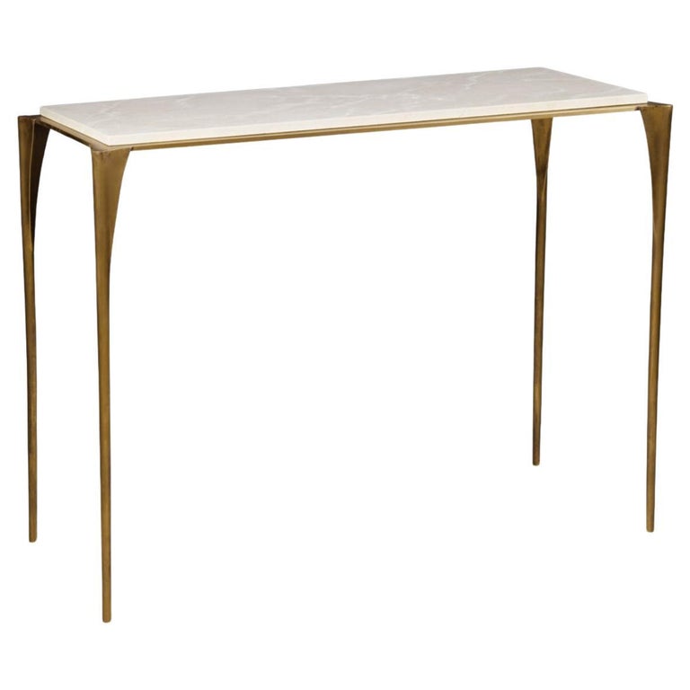 Elegant and Delicate Metal Casteil Console with Brass Base and White ...