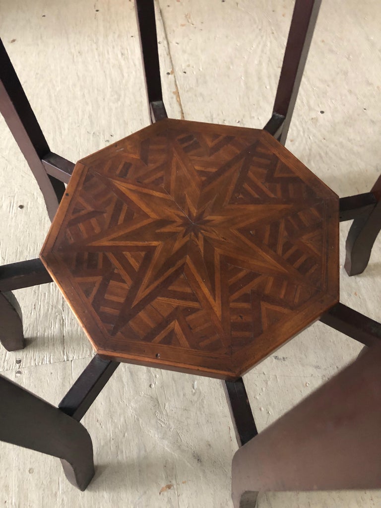 Elegant Antique Octagonal Side End Table with Inlaid Starburst Design ...
