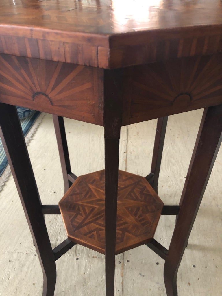 Elegant Antique Octagonal Side End Table with Inlaid Starburst Design ...
