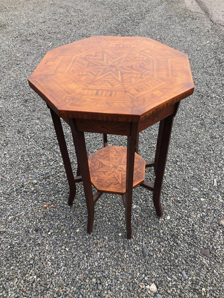 Elegant Antique Octagonal Side End Table with Inlaid Starburst Design ...