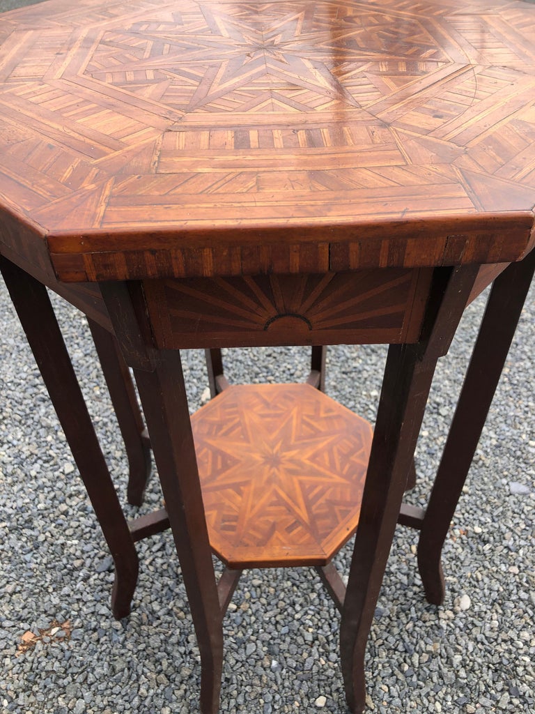 Elegant Antique Octagonal Side End Table with Inlaid Starburst Design ...