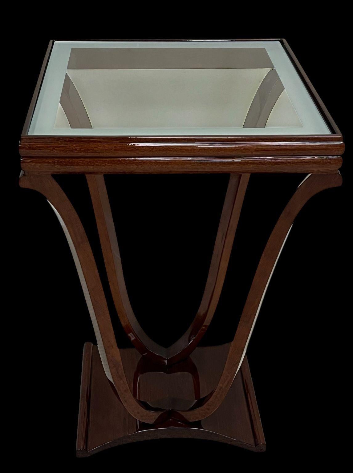Elegant Art Deco Swooping Leg Glass Top Side Table Circa American 1930 ...
