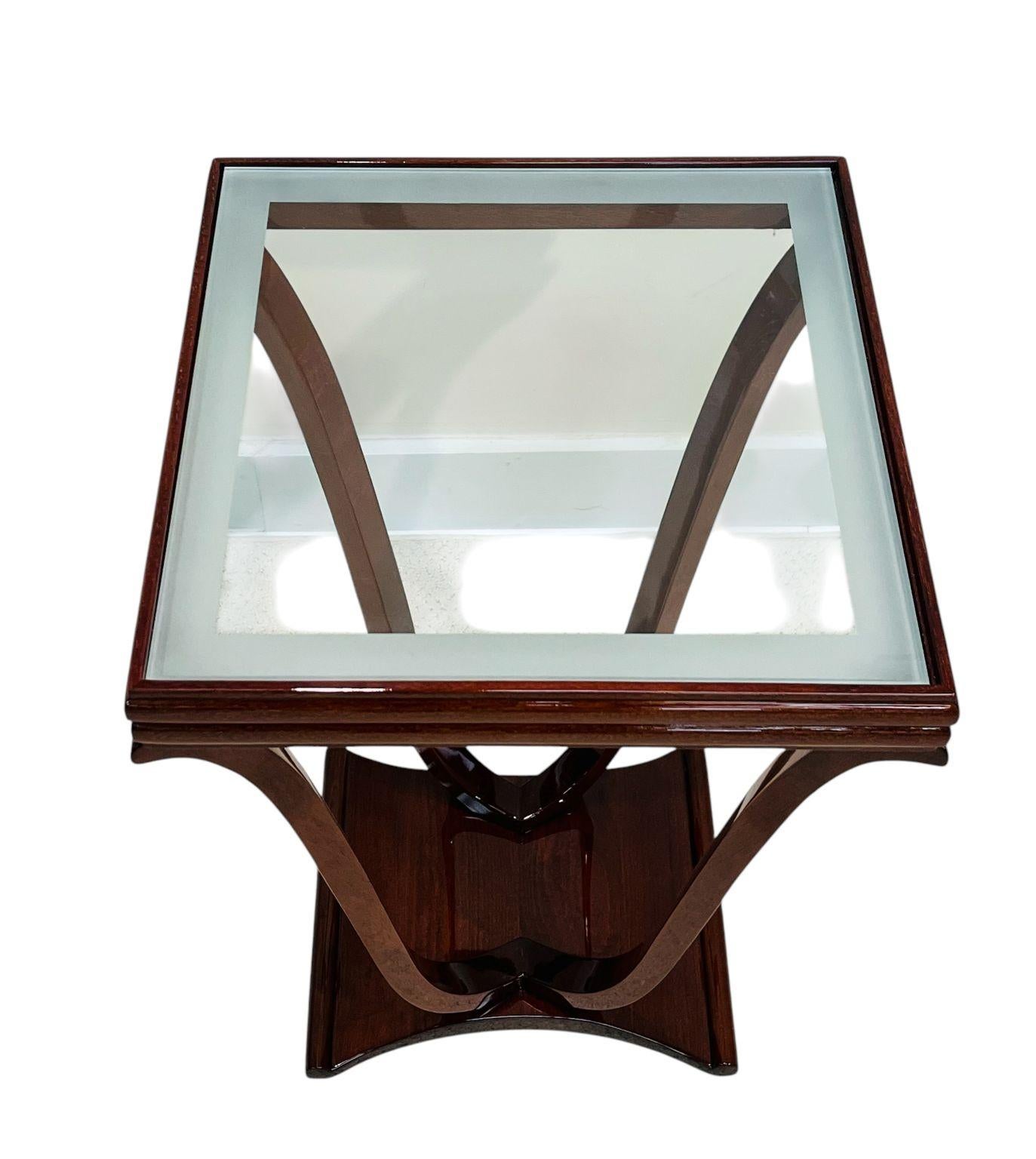 Elegant Art Deco Swooping Leg Glass Top Side Table Circa American 1930 ...