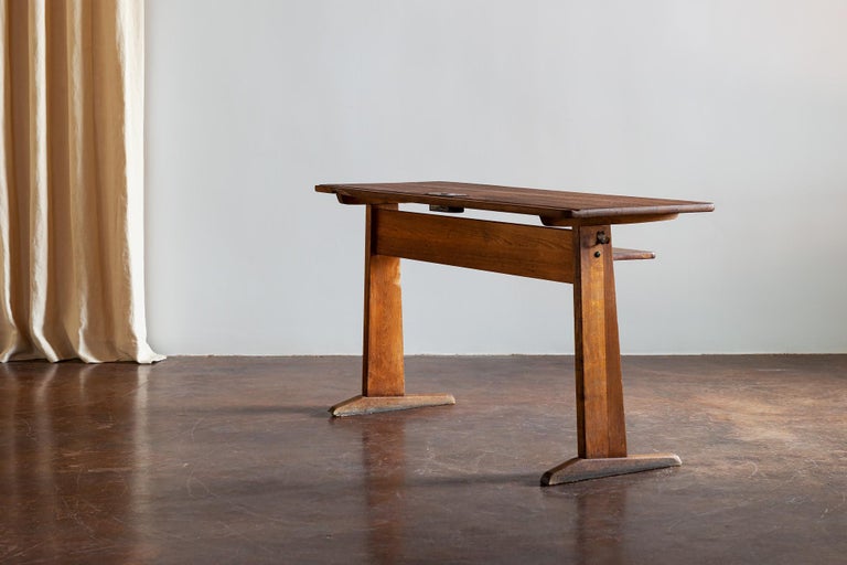 Elegant Belgian Oak Student Desk, 1950s at 1stDibs