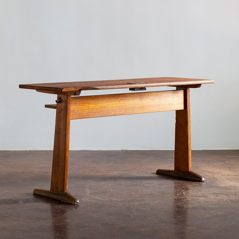 Elegant Belgian Oak Student Desk, 1950s at 1stDibs