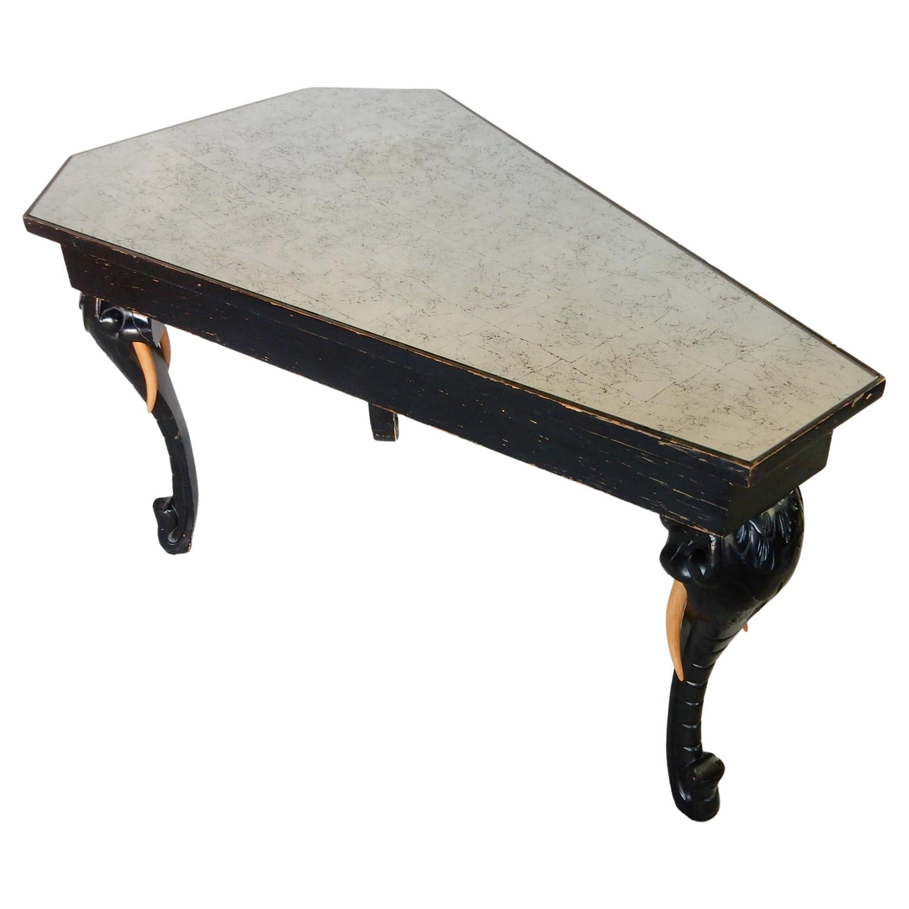 Elegant Black Lacquer and Silver Leaf Glass Elephant Leg Table For Sale ...