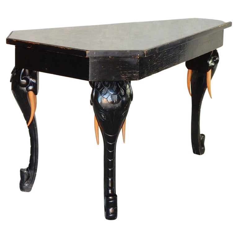 Elegant Black Lacquer and Silver Leaf Glass Elephant Leg Table For Sale ...