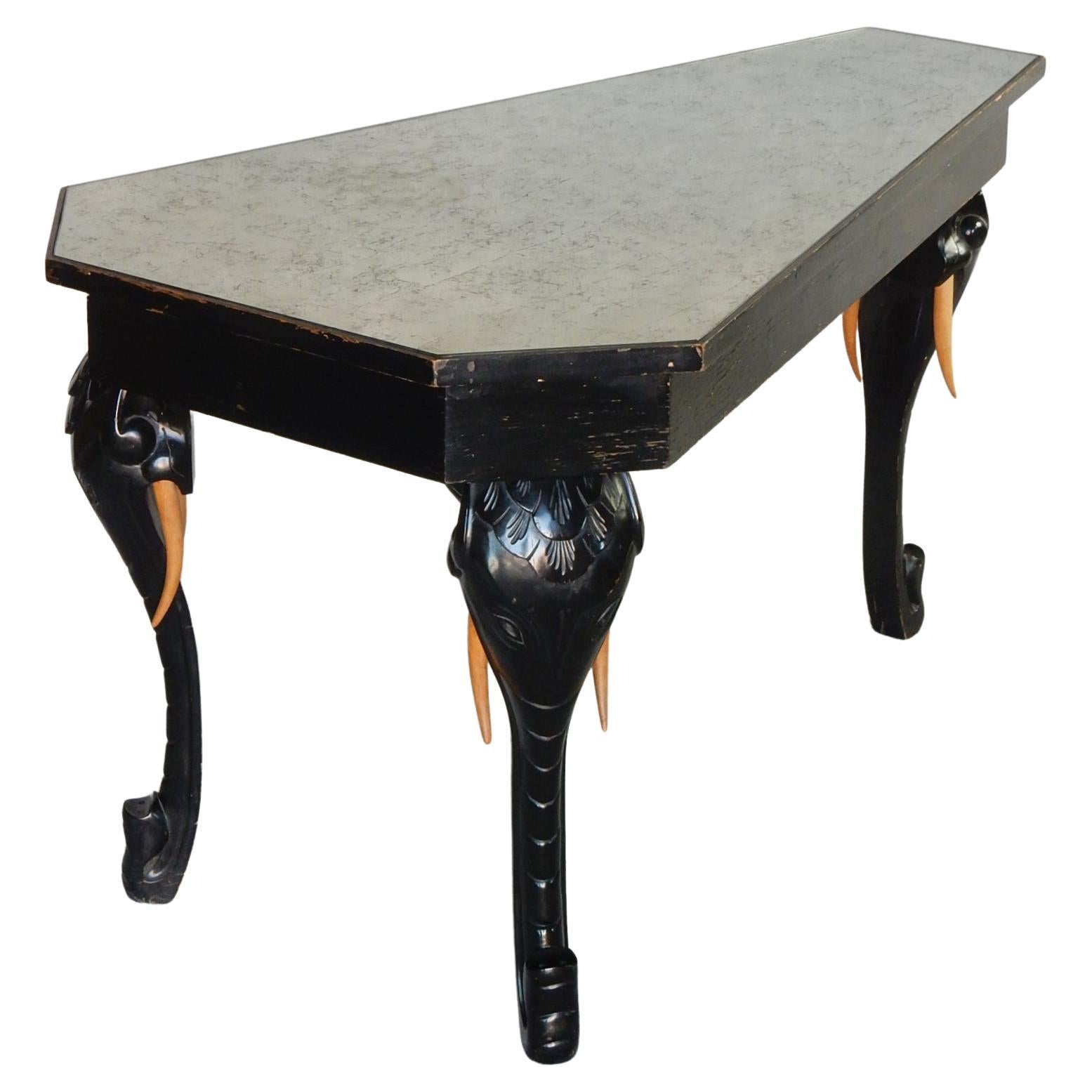 Elegant Black Lacquer and Silver Leaf Glass Elephant Leg Table For Sale ...