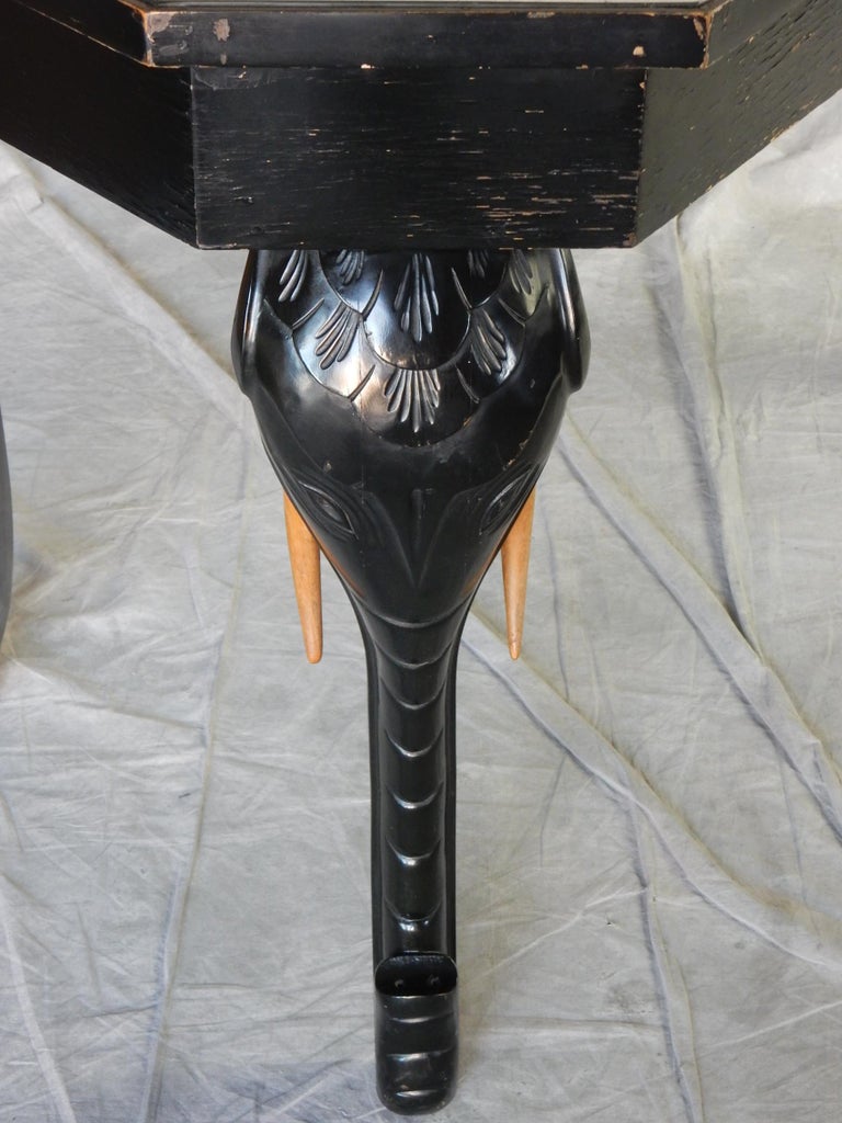 Elegant Black Lacquer and Silver Leaf Glass Elephant Leg Table For Sale ...