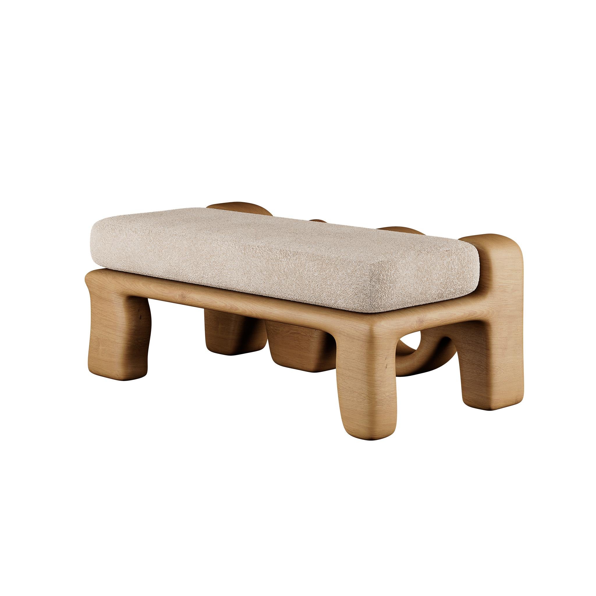 Elegant Bouclé and Ash Wood Depok Bench For Sale at 1stDibs