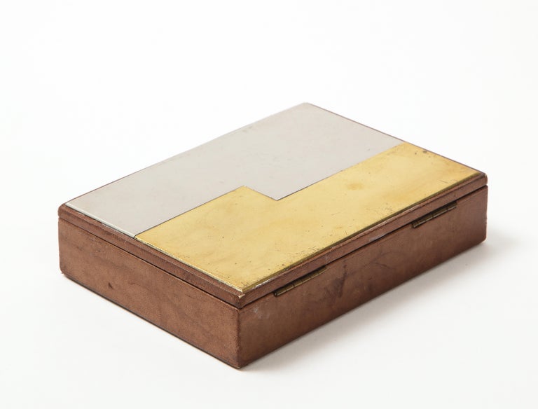 Elegant Brass Stainless Steel and Leather Box, France, 1970's For Sale ...