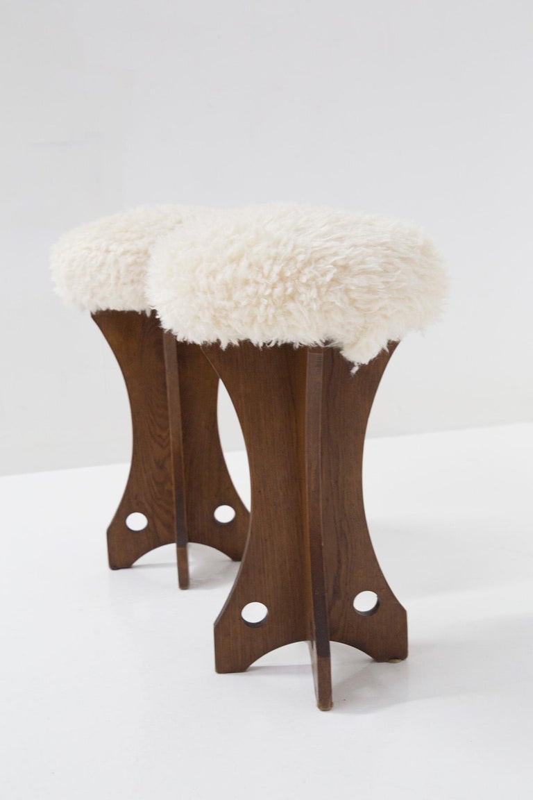 Elegant Brazilian Stool in Wood and Faux Fur For Sale at 1stDibs