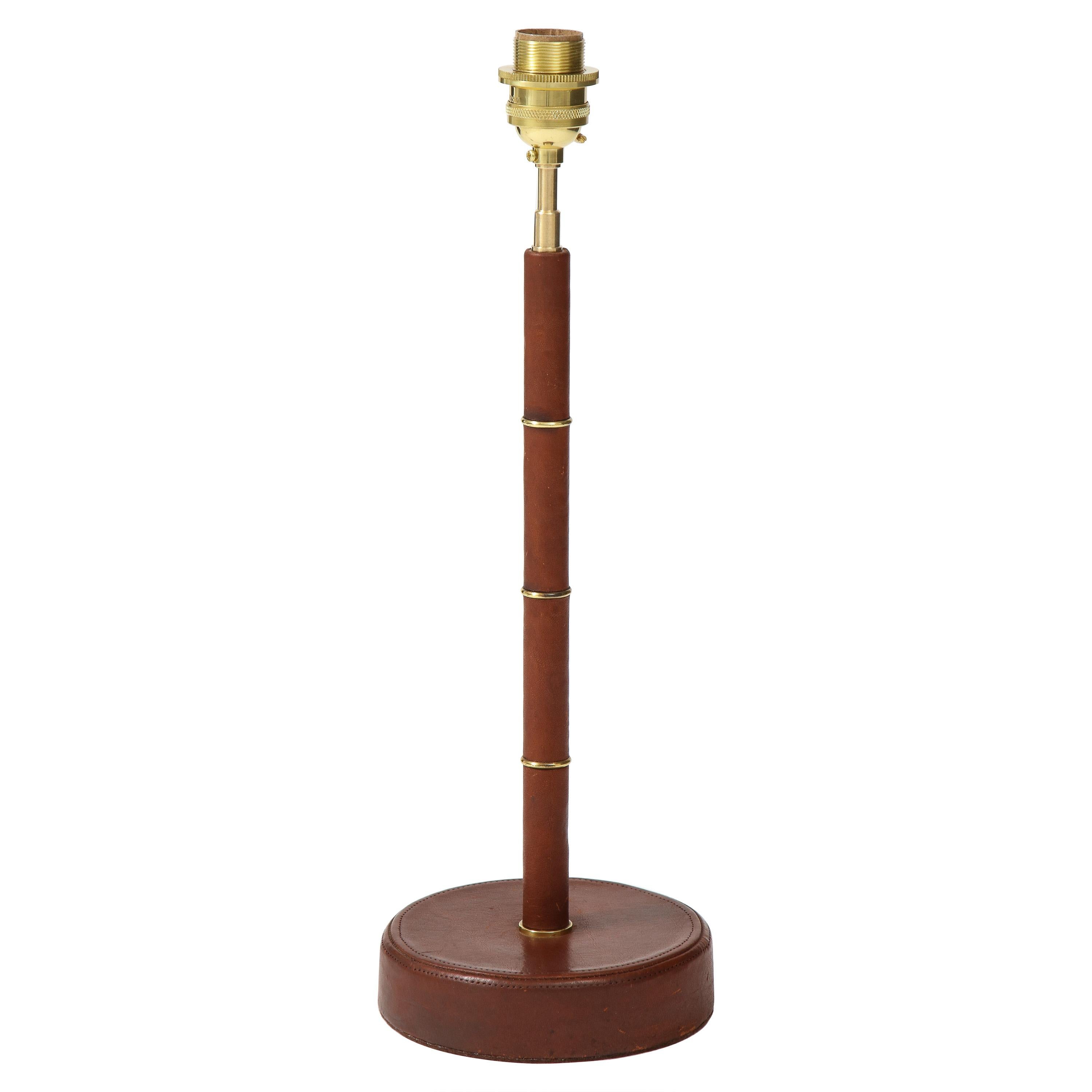 Elegant Brown Leather Covered Table Lamp, Austria, 1960's at 1stDibs