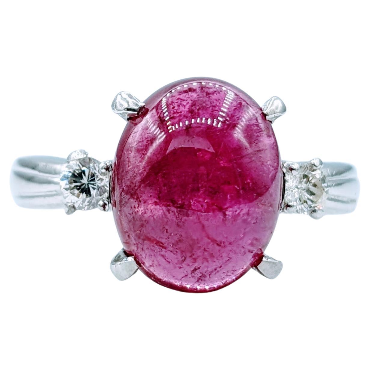 Magnificent 4.43ct Rubellite Cabochon Tourmaline and Diamond Platinum ...