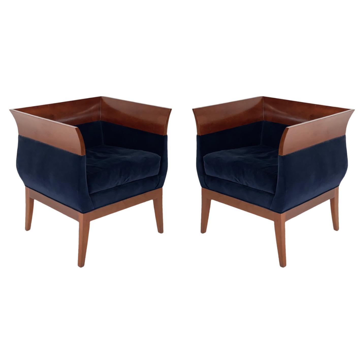 Elegant 'Chalice' Art Deco Chairs in Blue Velvet by Orlando Diaz Azcuy ...