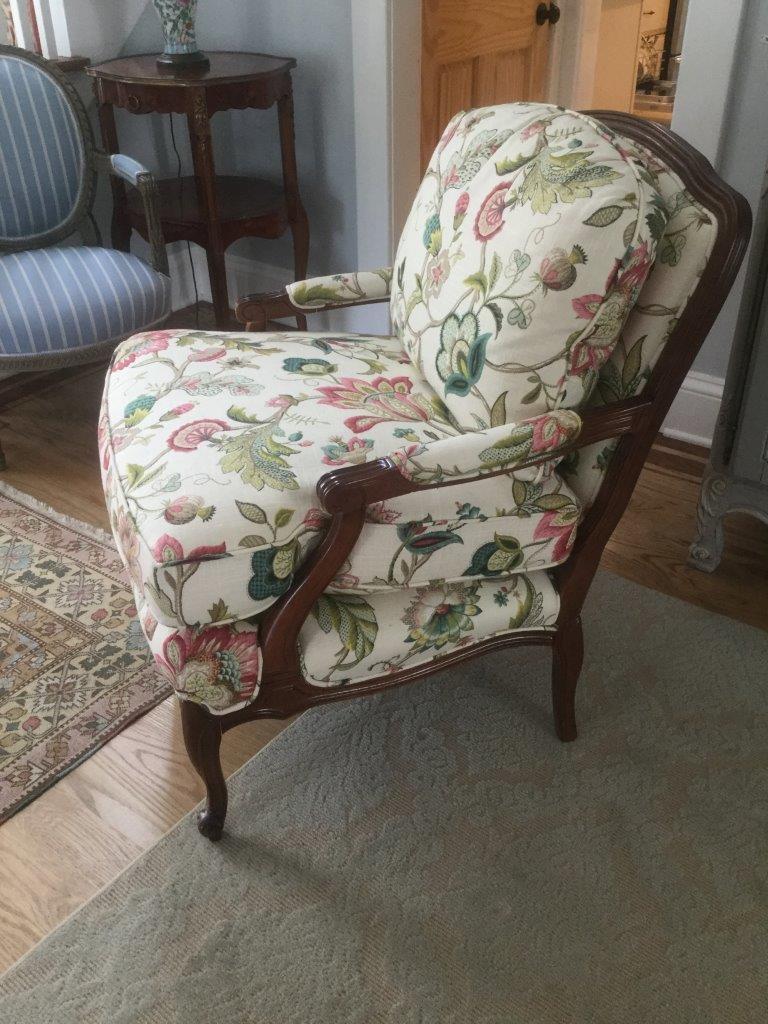 Elegant Comfy Pair of French Style Bergere Armchairs with Floral ...