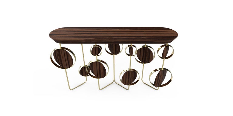 Elegant Console Table, Modern Style, Circle Brass Legs, Walnut Top For ...