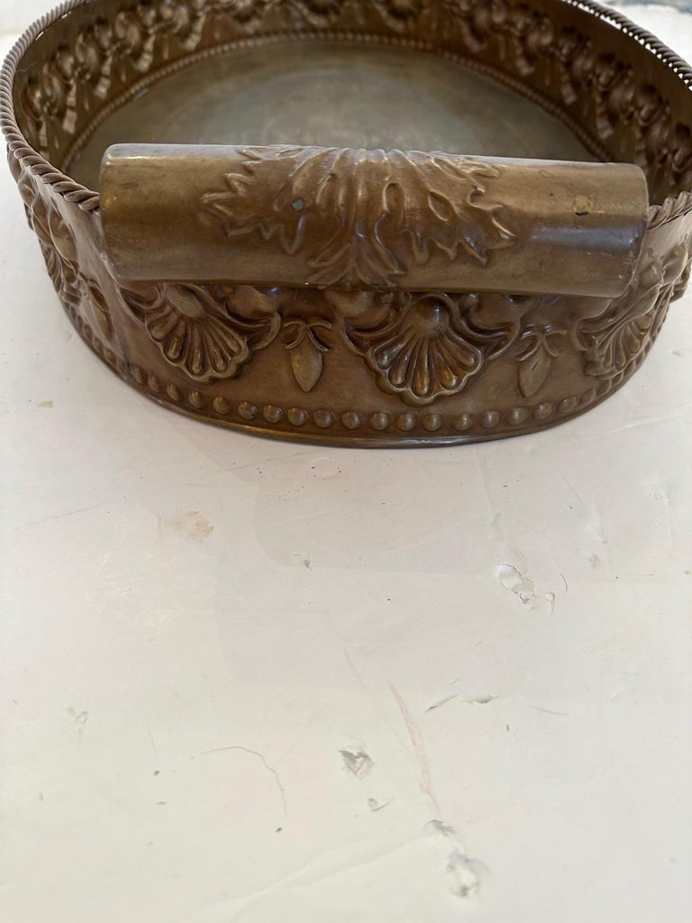 Elegant Continental Antique Oval Brass Gallery Tray For Sale at 1stDibs