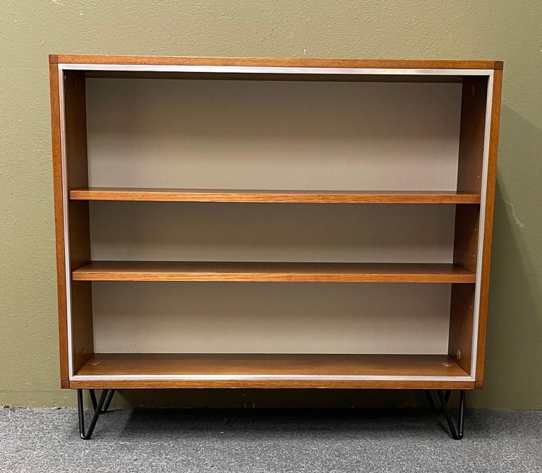 Elegant Danish Modern Bookcase / Cabinet with Glass Doors and Hairpin ...