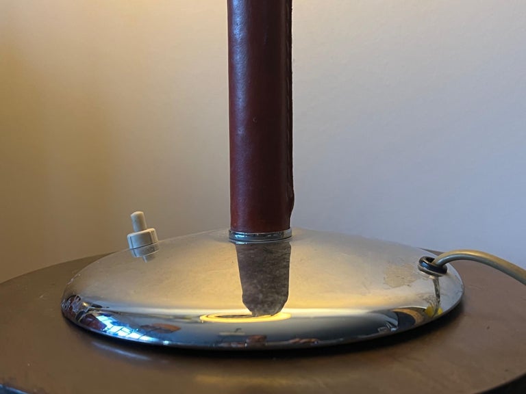 Elegant Desk Lamp in Red Leather and Parchment Shade For Sale at 1stDibs