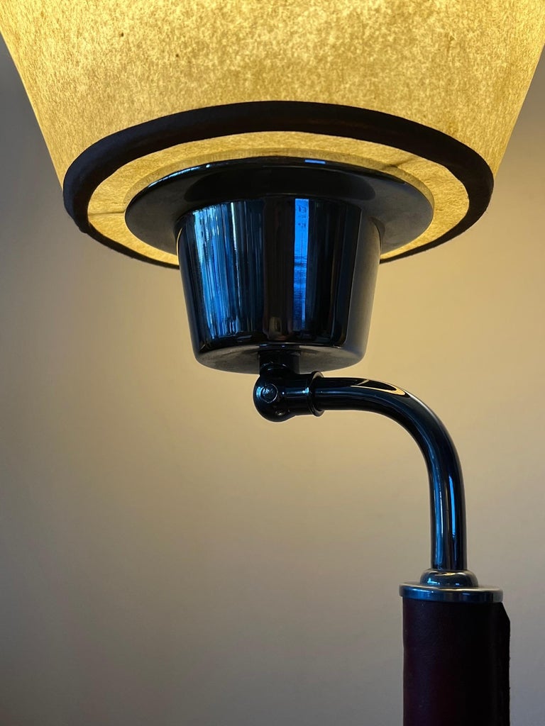 Elegant Desk Lamp in Red Leather and Parchment Shade For Sale at 1stDibs