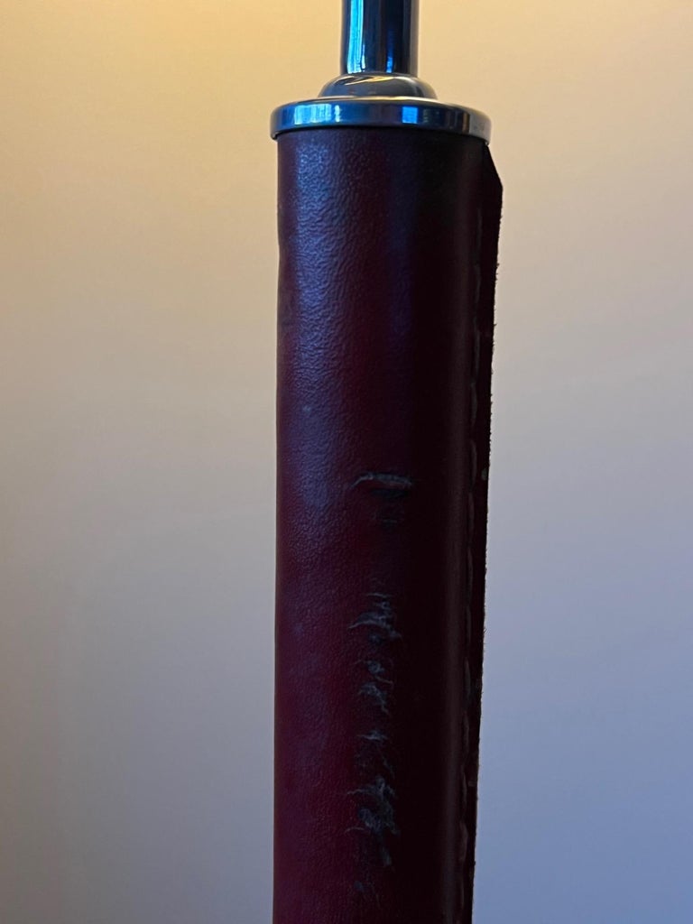 Elegant Desk Lamp in Red Leather and Parchment Shade For Sale at 1stDibs