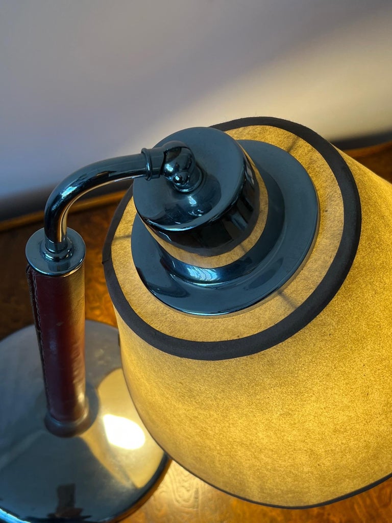 Elegant Desk Lamp in Red Leather and Parchment Shade For Sale at 1stDibs