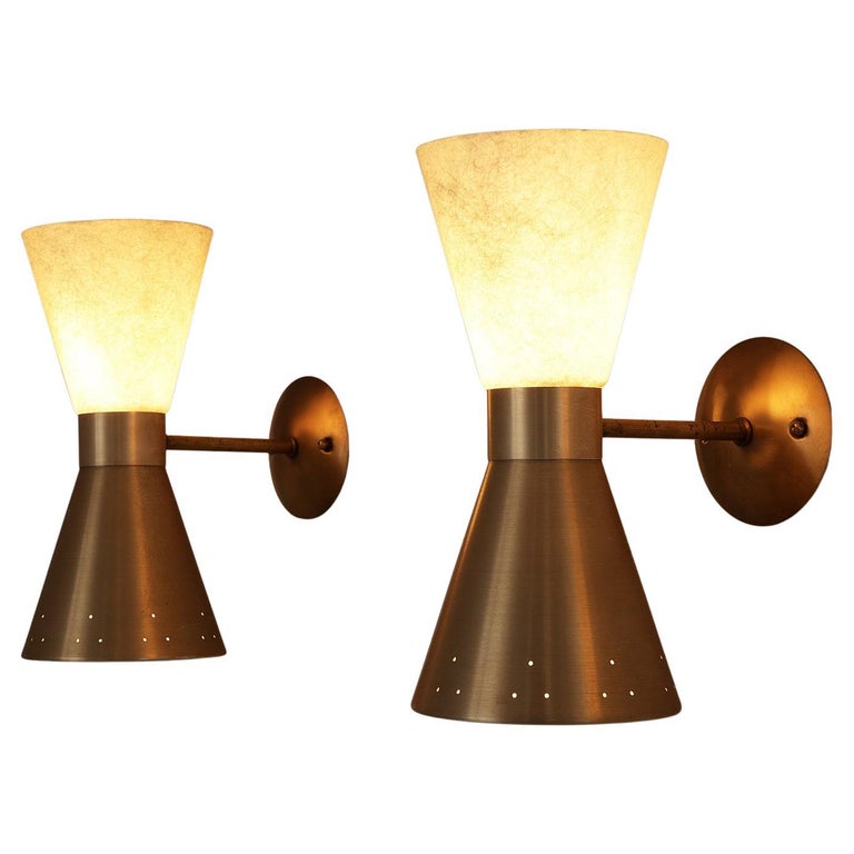 Elegant Double-Cone Wall Lights in Brass and Fiberglass For Sale at 1stDibs