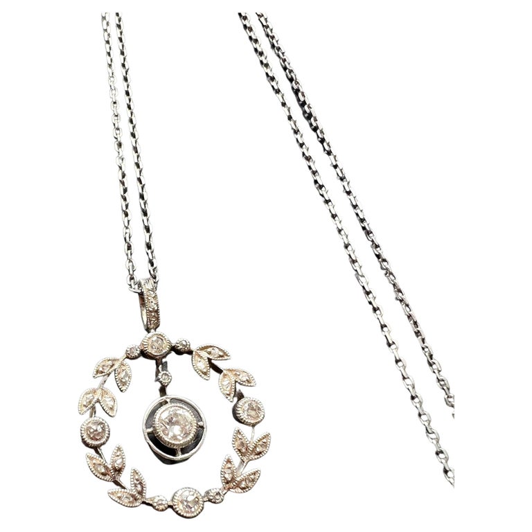 Elegant Edwardian Era Platinum Diamond Garland Necklace and Pendant For ...