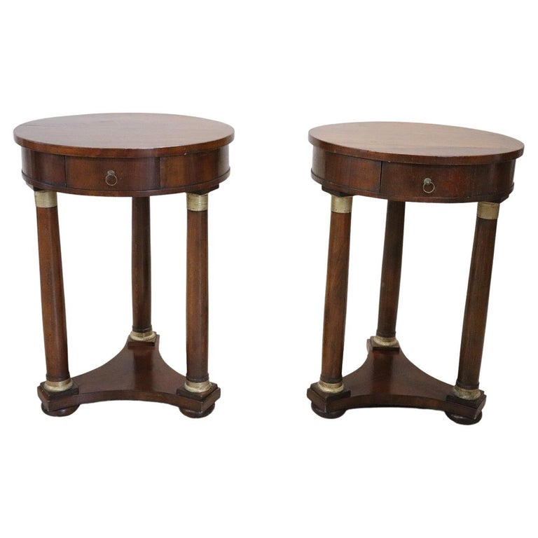 Elegant Empire Style, Solid Walnut Pair of Round Nightstands For Sale ...