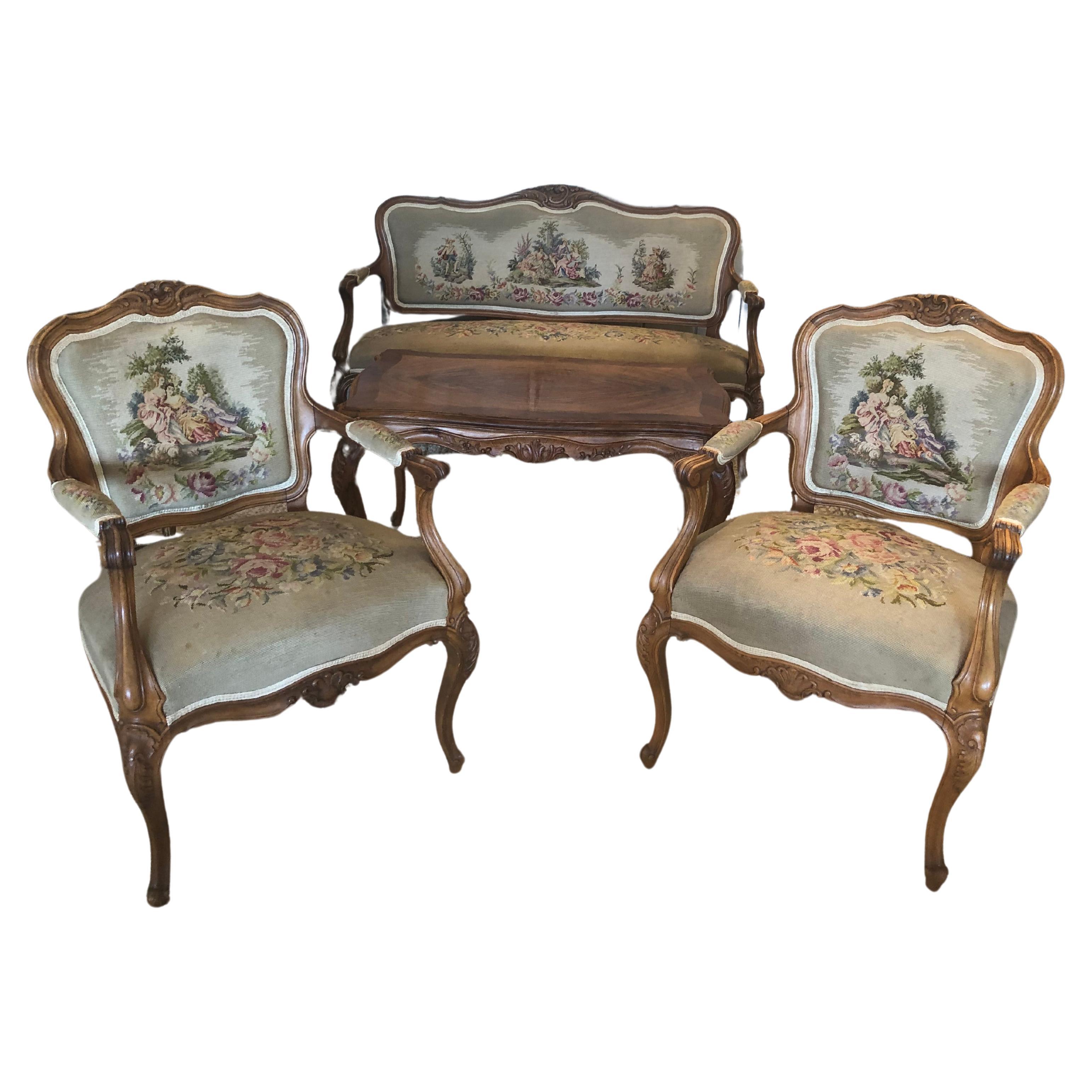 Elegant European 4 Piece Salon Set with Needlepoint and Matching ...