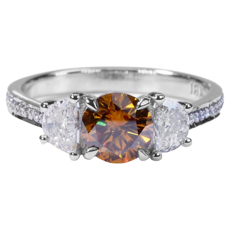 Elegant Fancy Color Ring Three Stone Ring with 1.50 Ct Natural Diamonds ...