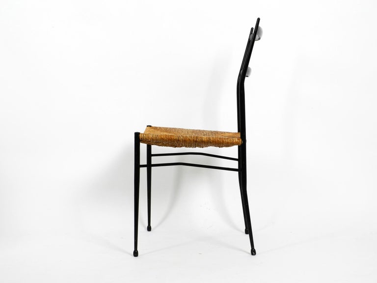 Elegant Filigree Midcentury Metal Chair with Raffia Seat, Made in Italy ...