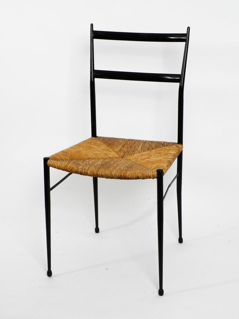 Elegant Filigree Midcentury Metal Chair with Raffia Seat, Made in Italy ...