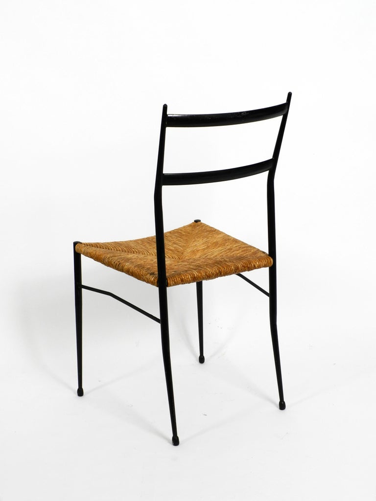 Elegant Filigree Midcentury Metal Chair with Raffia Seat, Made in Italy ...