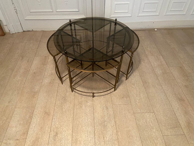 Elegant Fluted Brass Nesting Tables Attributed to Maison Jansen For ...