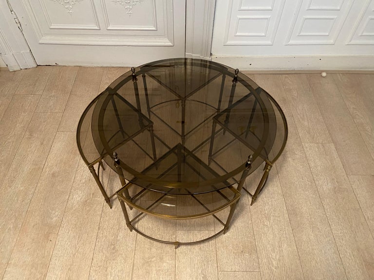 Elegant Fluted Brass Nesting Tables Attributed to Maison Jansen For ...