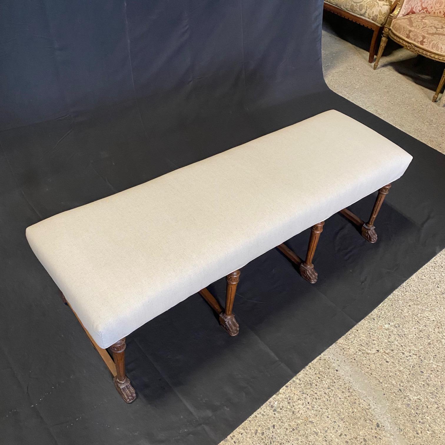 Elegant French Antique Carved Barley Twist Bench with Carved Feet For ...