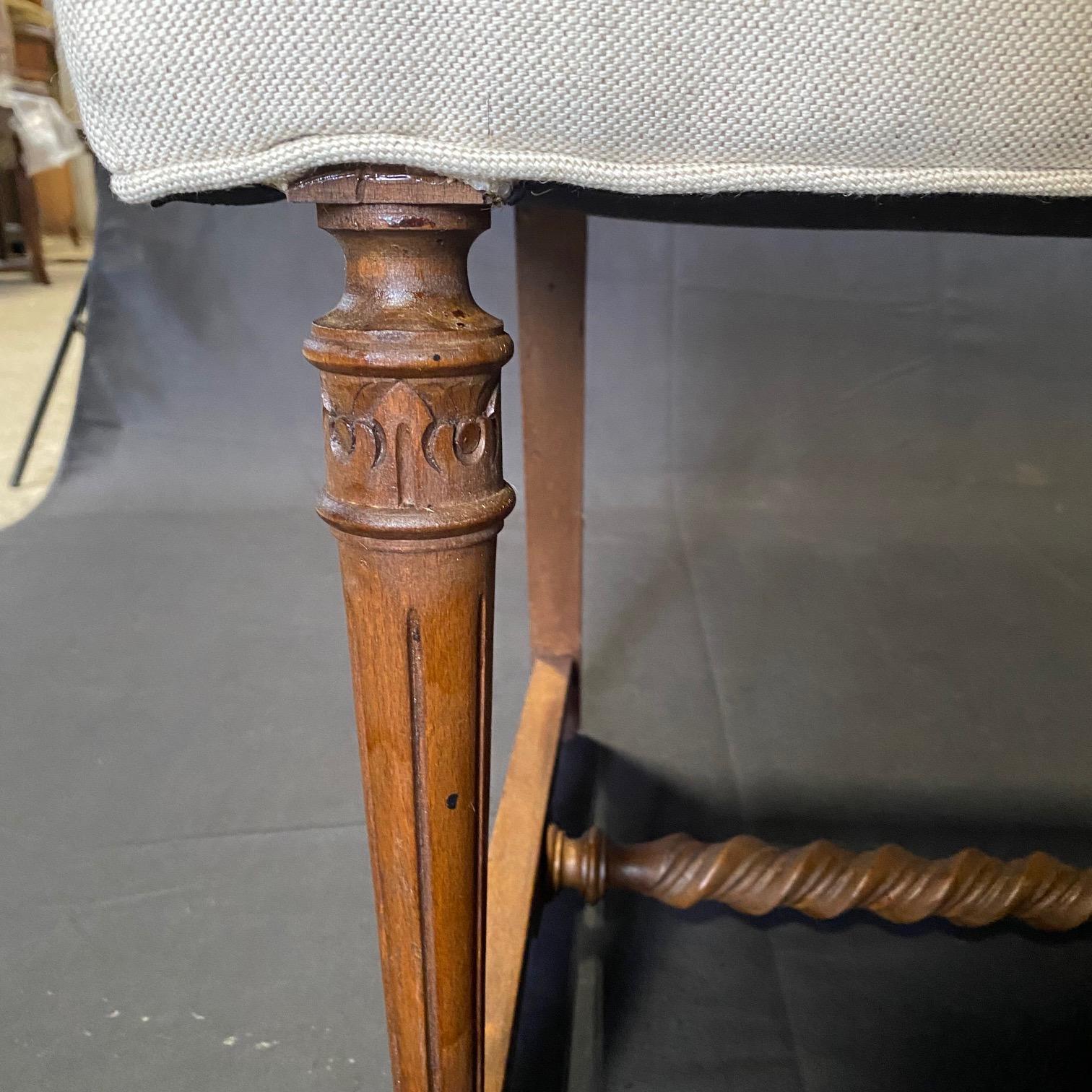 Elegant French Antique Carved Barley Twist Bench with Carved Feet For ...